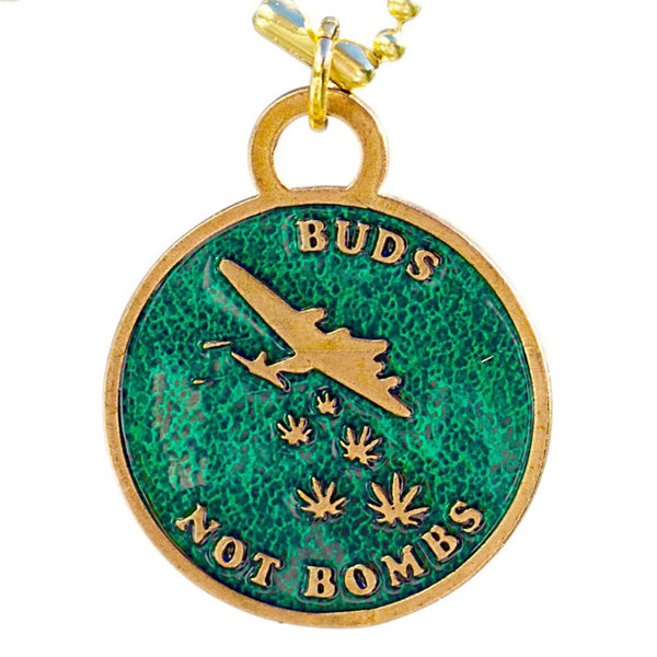 Buds Not Bombs High Flyer O.G. Green Enamel Necklace on Polished Brass ...