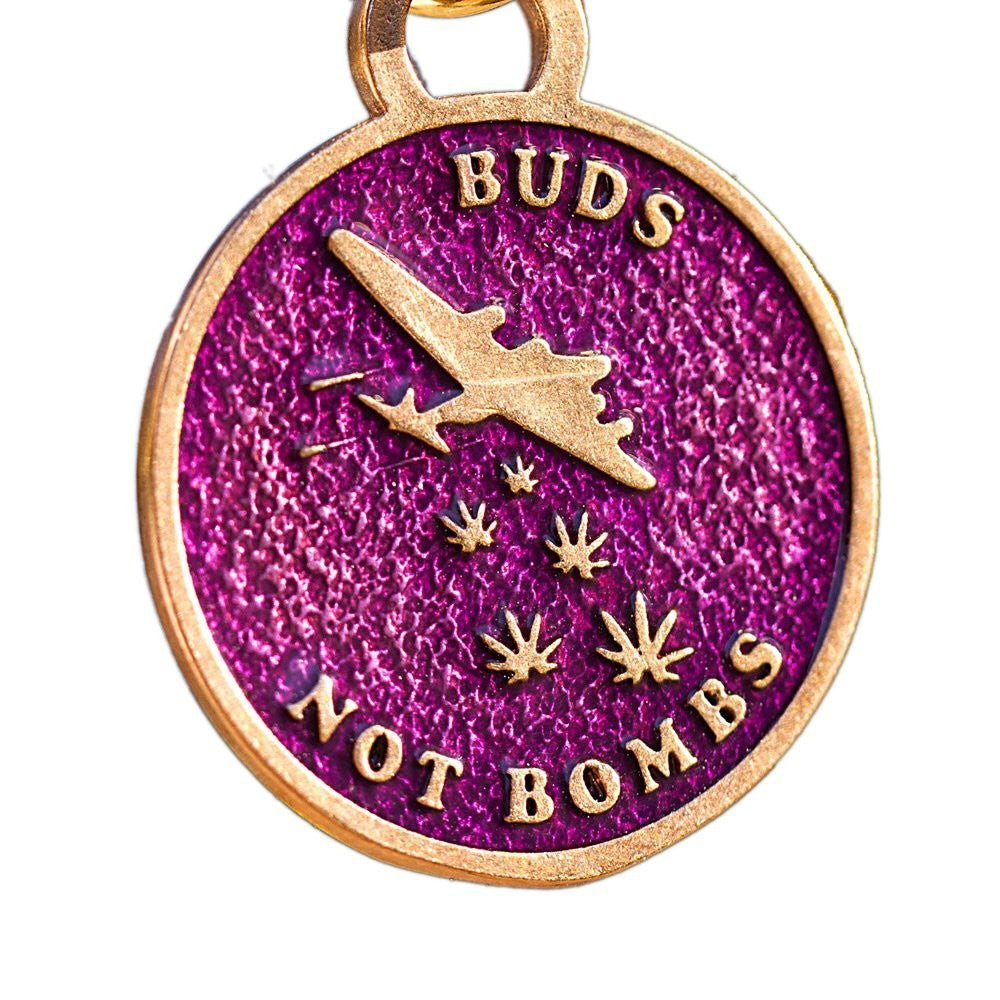 Buds Not Bombs High Flyer Purple Haze Enamel Necklace on Polished Bras ...
